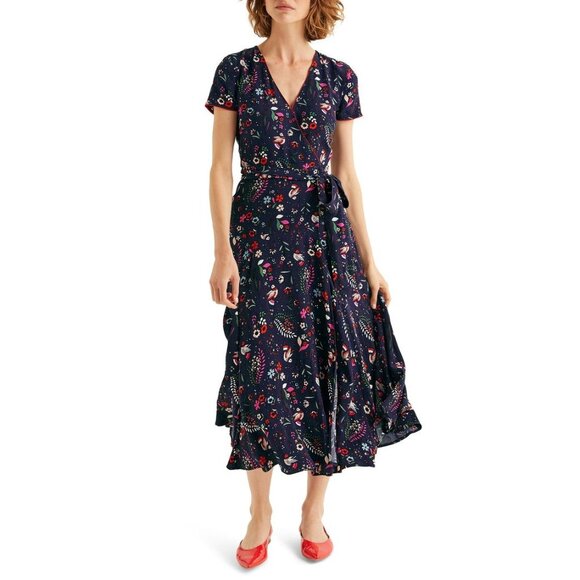 Boden | Dresses | Boden Natasha Midi Wrap Dress Short Sleeve Blue ...